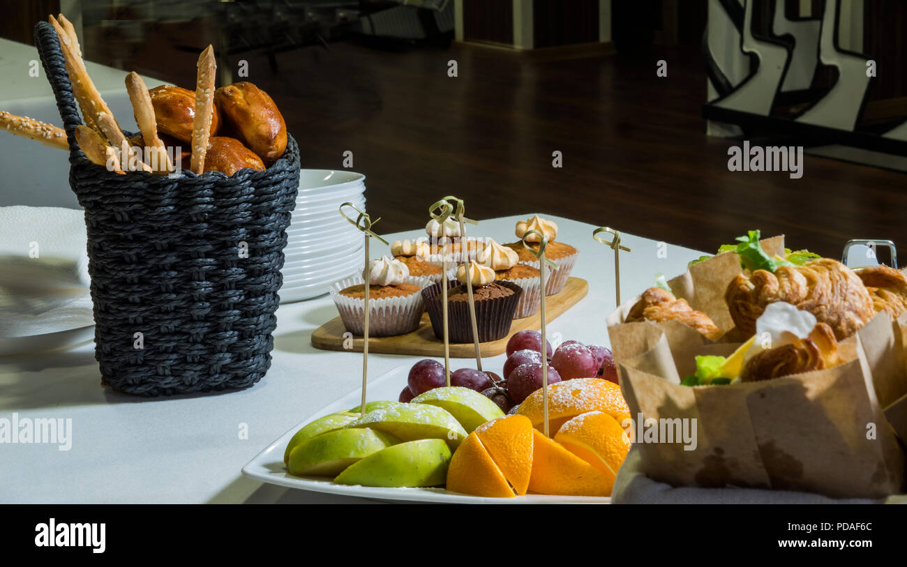 tables served for snacks Stock Photo - Alamy