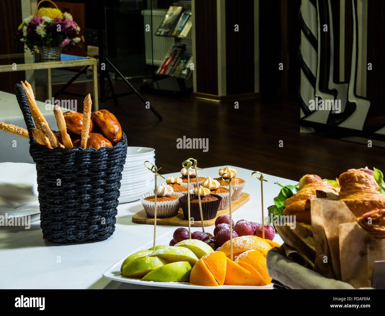 tables served for snacks Stock Photo - Alamy
