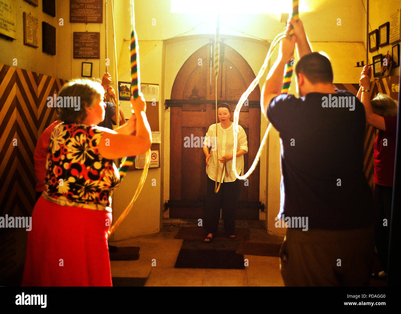 Bell ringers ring the bells in St Peter's Church in Tewin, Britain July ...