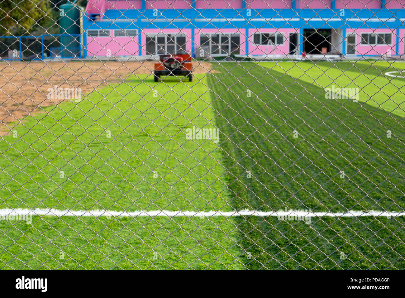 Wire mesh fence from new soccer field in the public areas in country ...