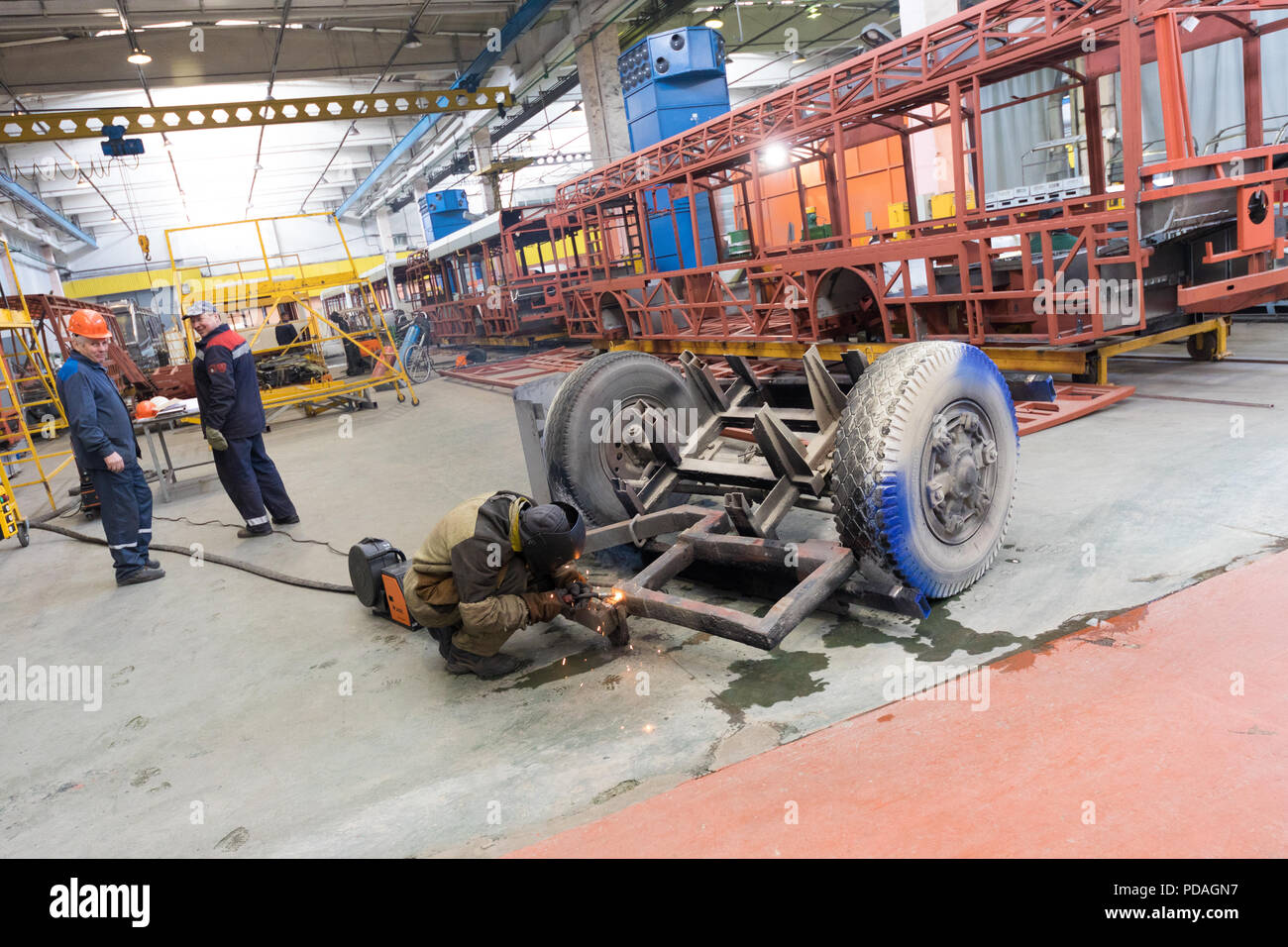 Minsk, Belarus - February 22, 2018: Bus production manufacture Stock ...