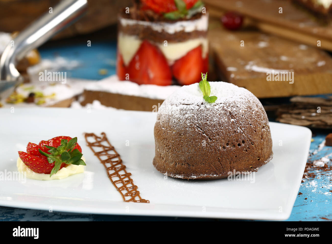 Homemade hot chocolate pudding with fondant center , lava cake Stock ...