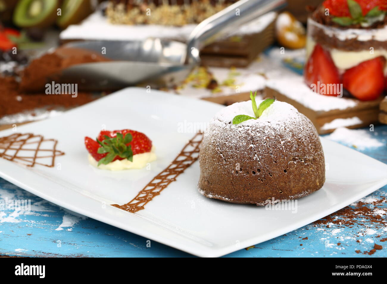 Homemade hot chocolate pudding with fondant center , lava cake Stock ...