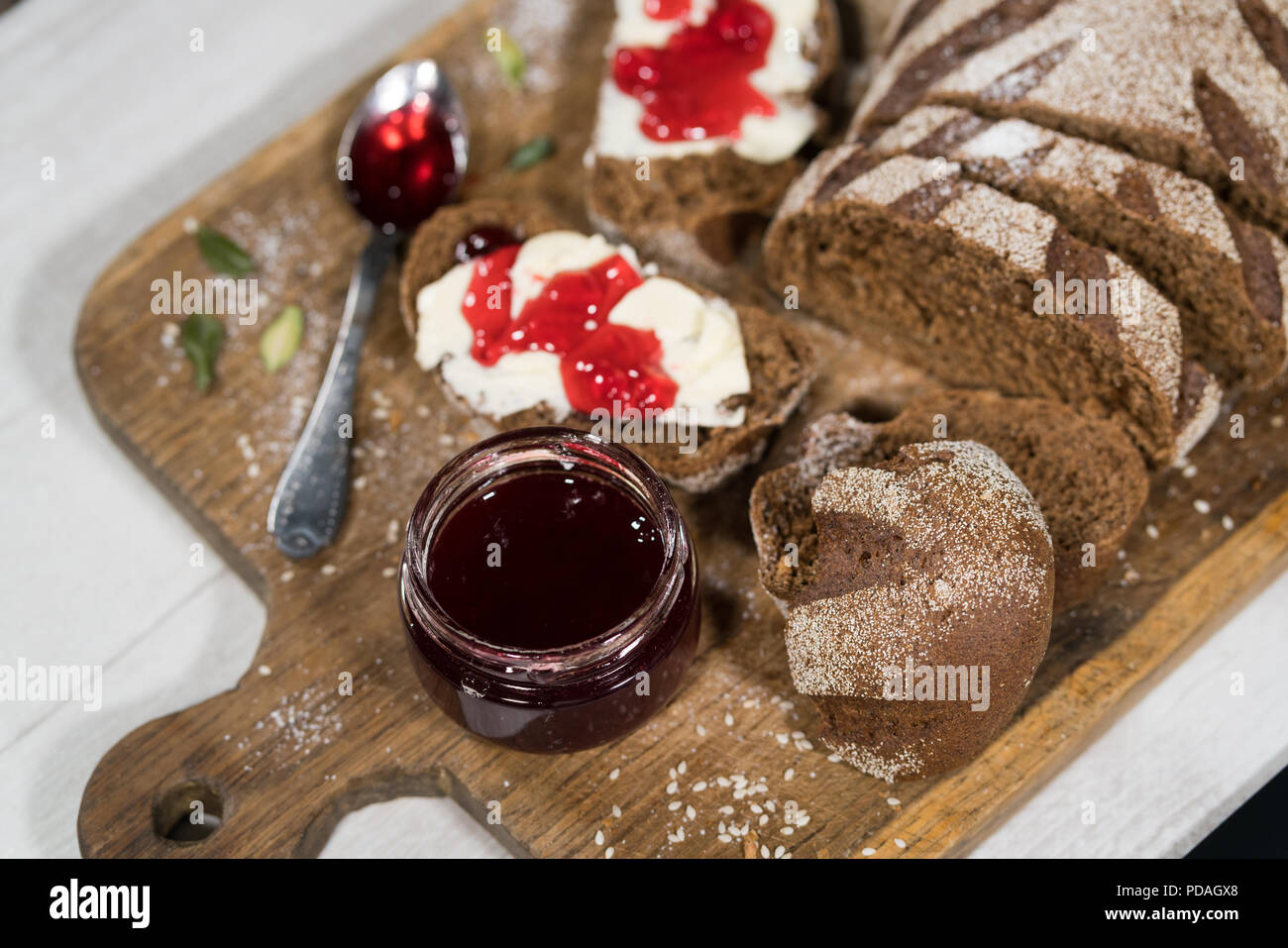 Sandwiches with bread, butter and jam Stock Photo - Alamy