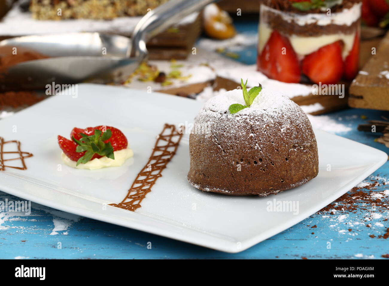 Homemade hot chocolate pudding with fondant center , lava cake Stock ...