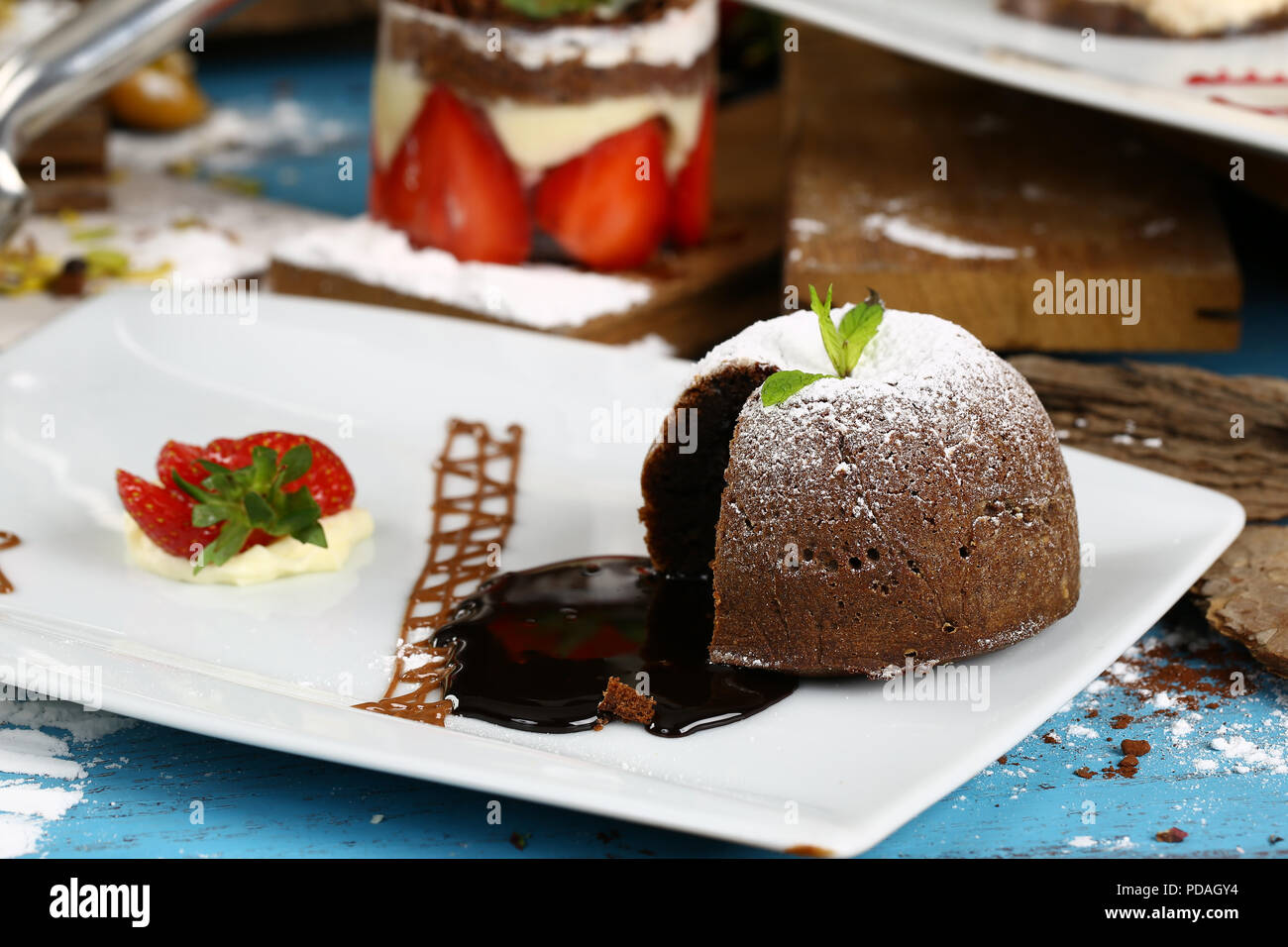 Homemade hot chocolate pudding with fondant center , lava cake Stock ...