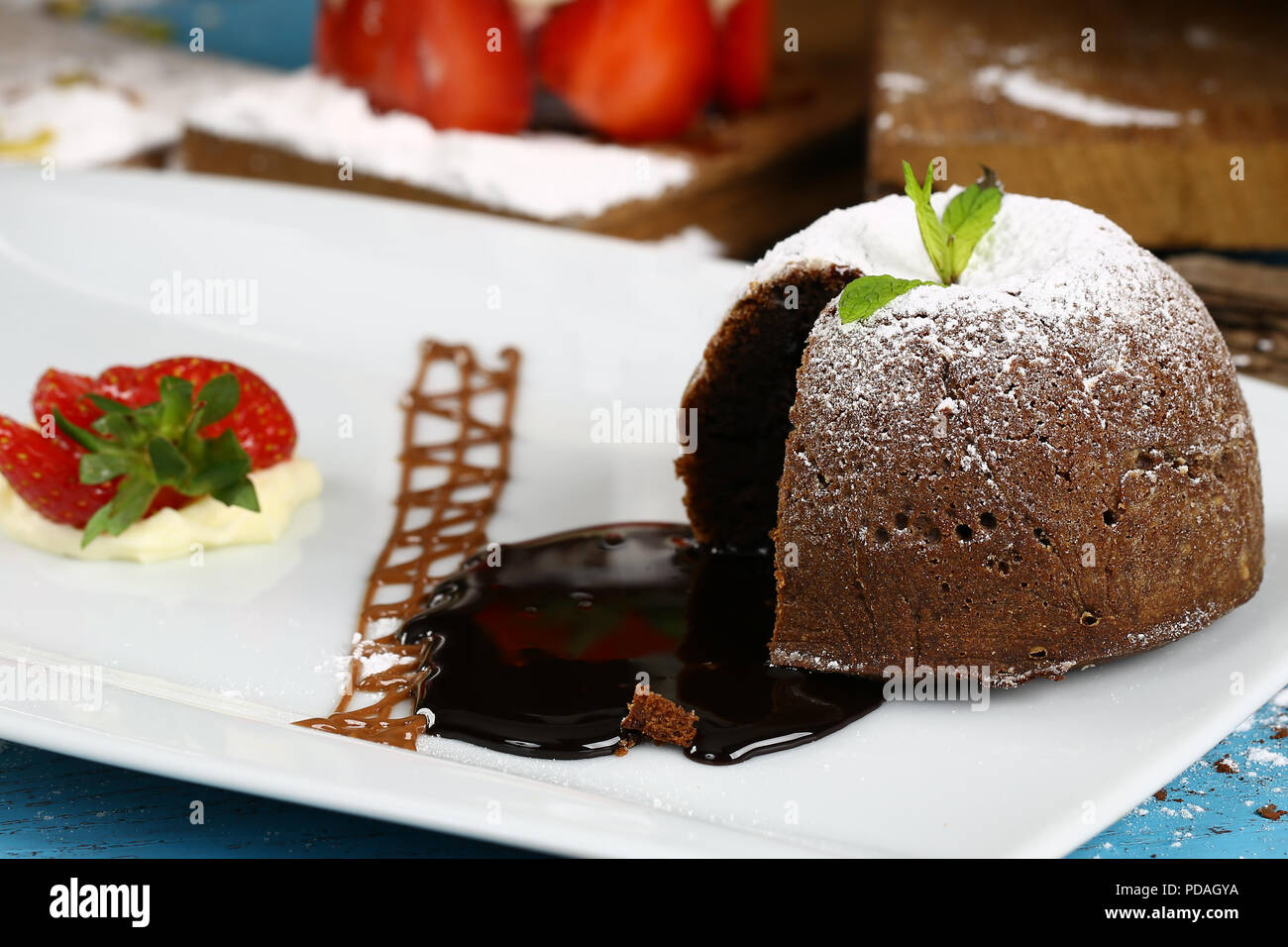 Homemade hot chocolate pudding with fondant center , lava cake Stock ...