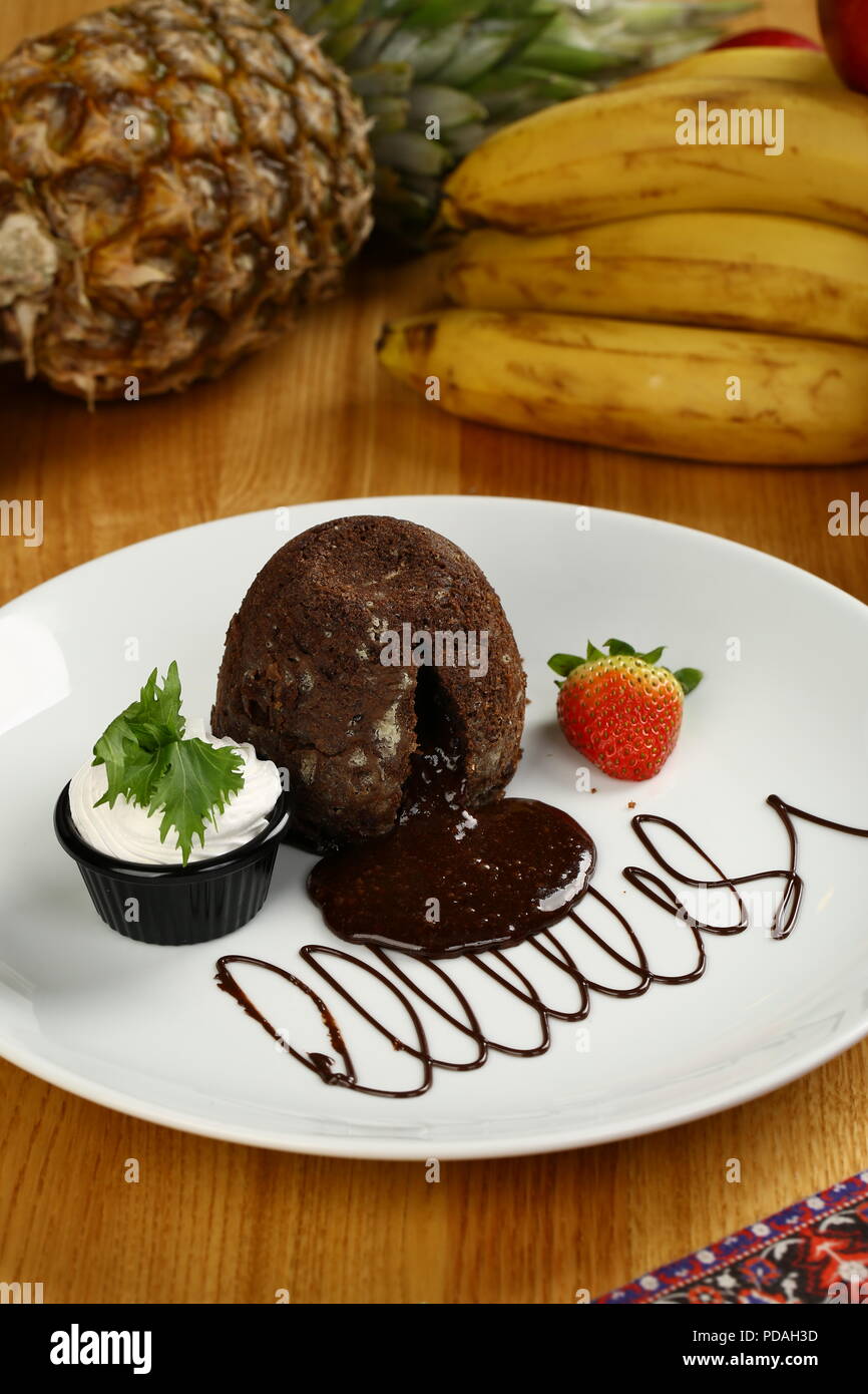 Homemade hot chocolate pudding with fondant center , lava cake Stock ...