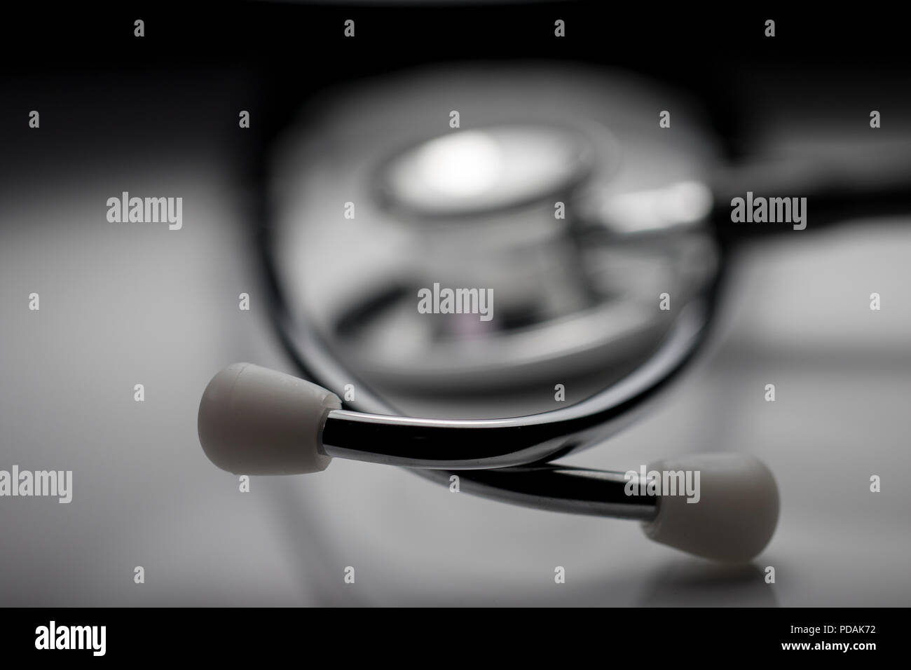 Listen device for heart health. Close up of stethoscope ear pieces fro ...