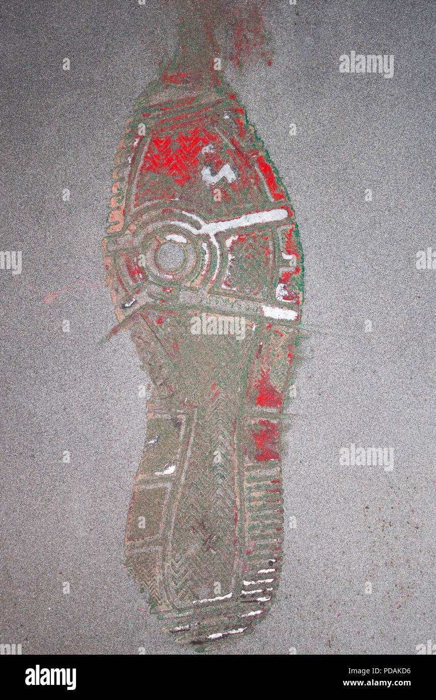 Male footprint in orange and grey industrial powder coat dust Stock ...