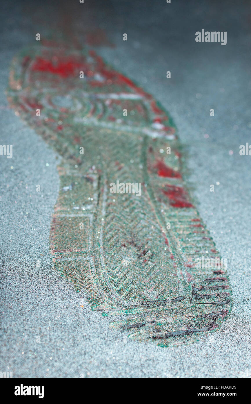 Male footprint in grey powder coat dust Stock Photo - Alamy
