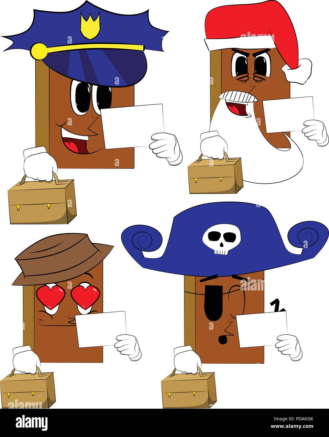 Books with suitcase and white paper. Cartoon book collection with ...