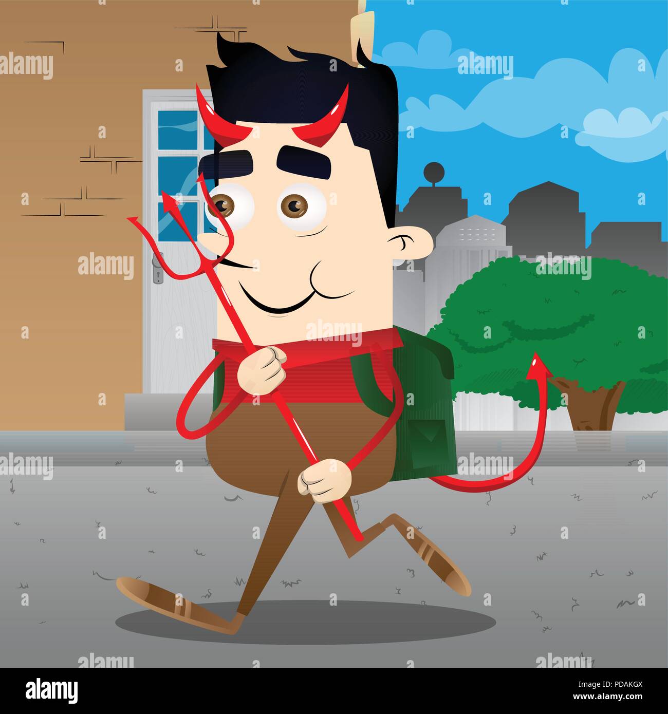 Schoolboy devil with pitchfork. Vector cartoon character illustration ...