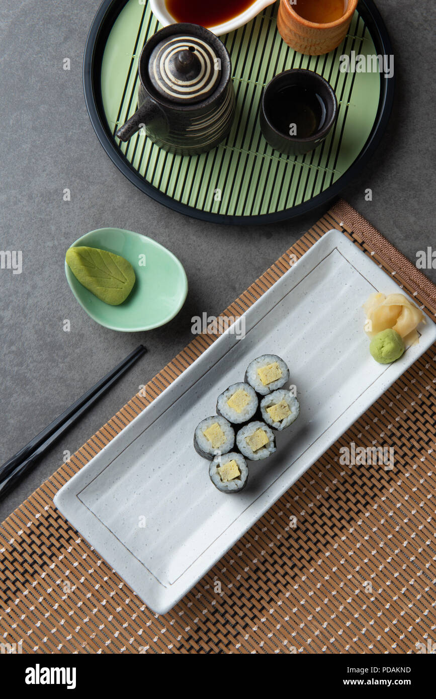 egg Tamago Maki with background Stock Photo - Alamy