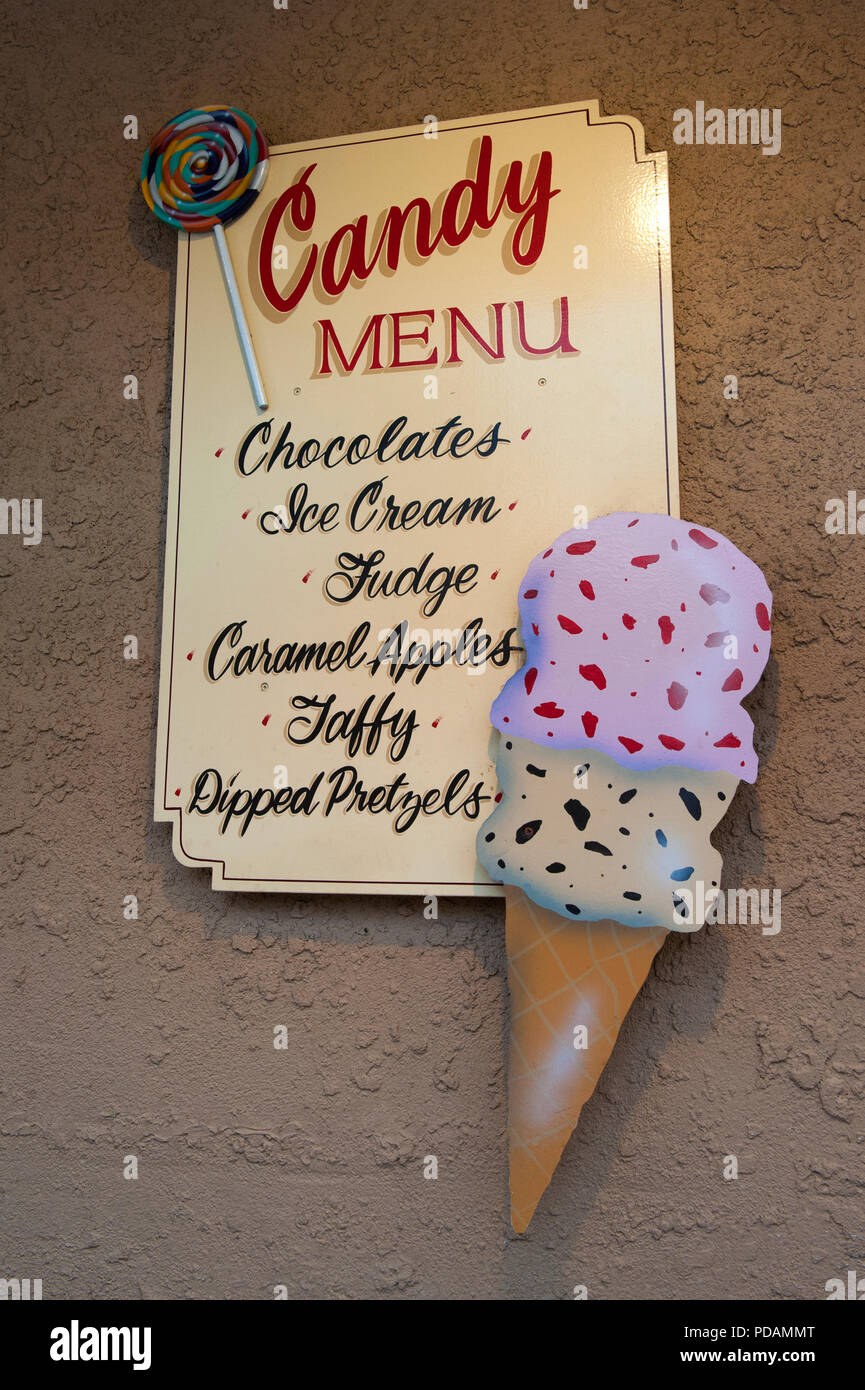 Sign for a shop selling ice cream and candy in USA Stock Photo - Alamy