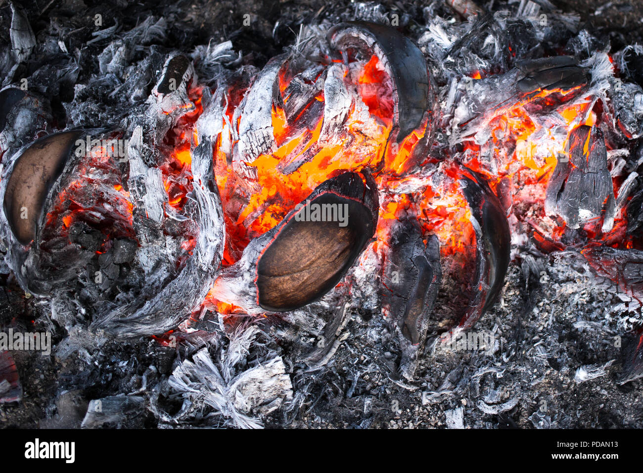 Background texture of ash from burning a coconut shell bonfire Stock ...