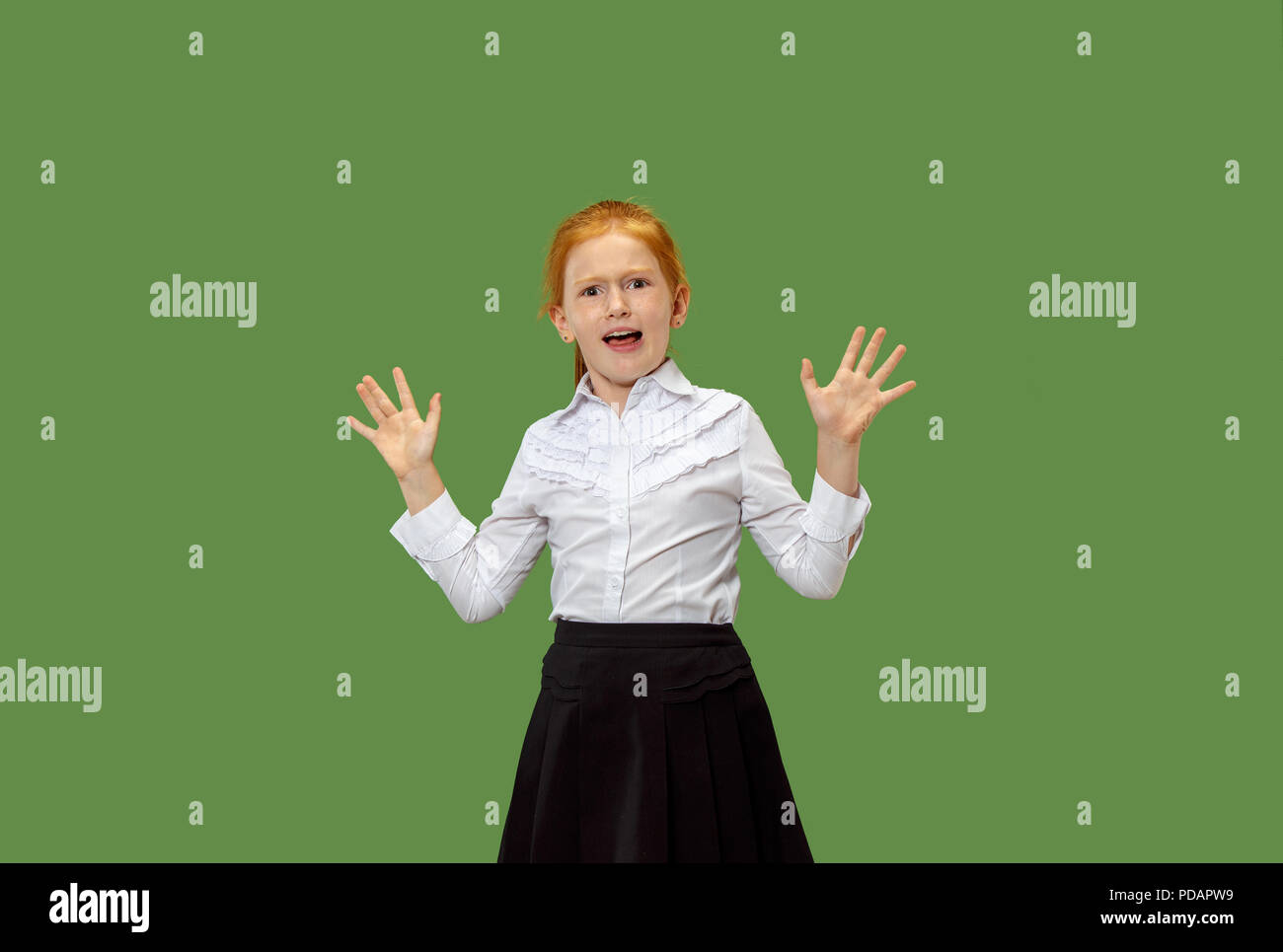 I'm afraid. Fright. Portrait of the scared teen girl. She standing ...