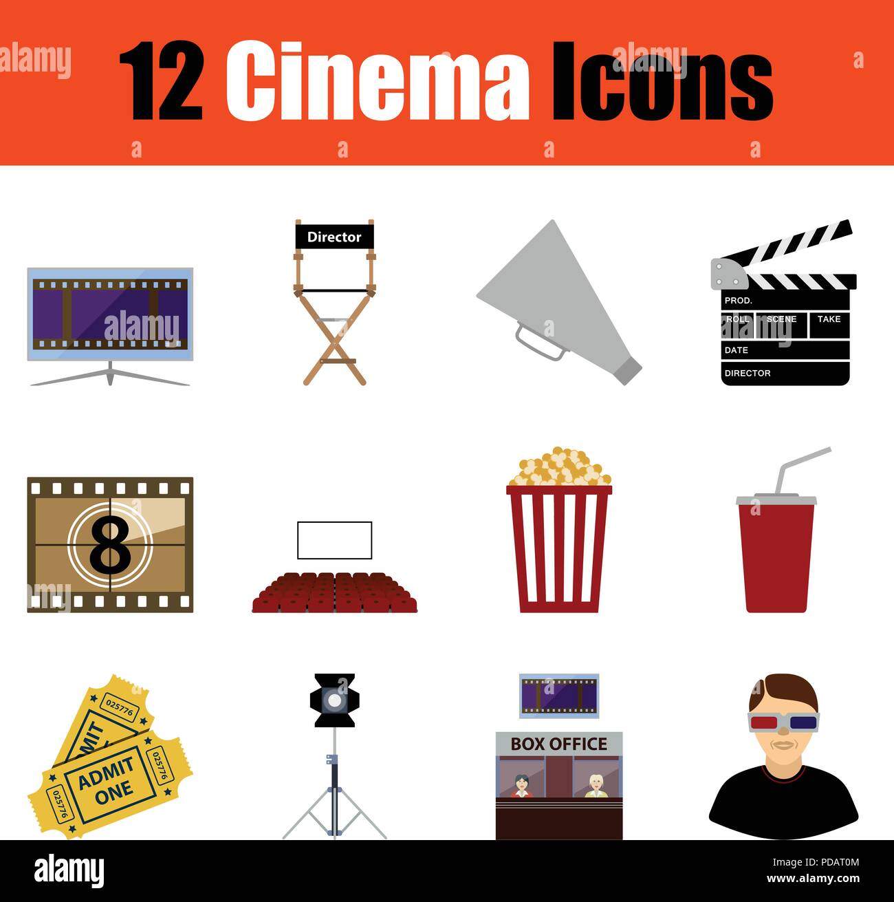 Cinema icon set. Color design. Vector illustration Stock Vector Image ...