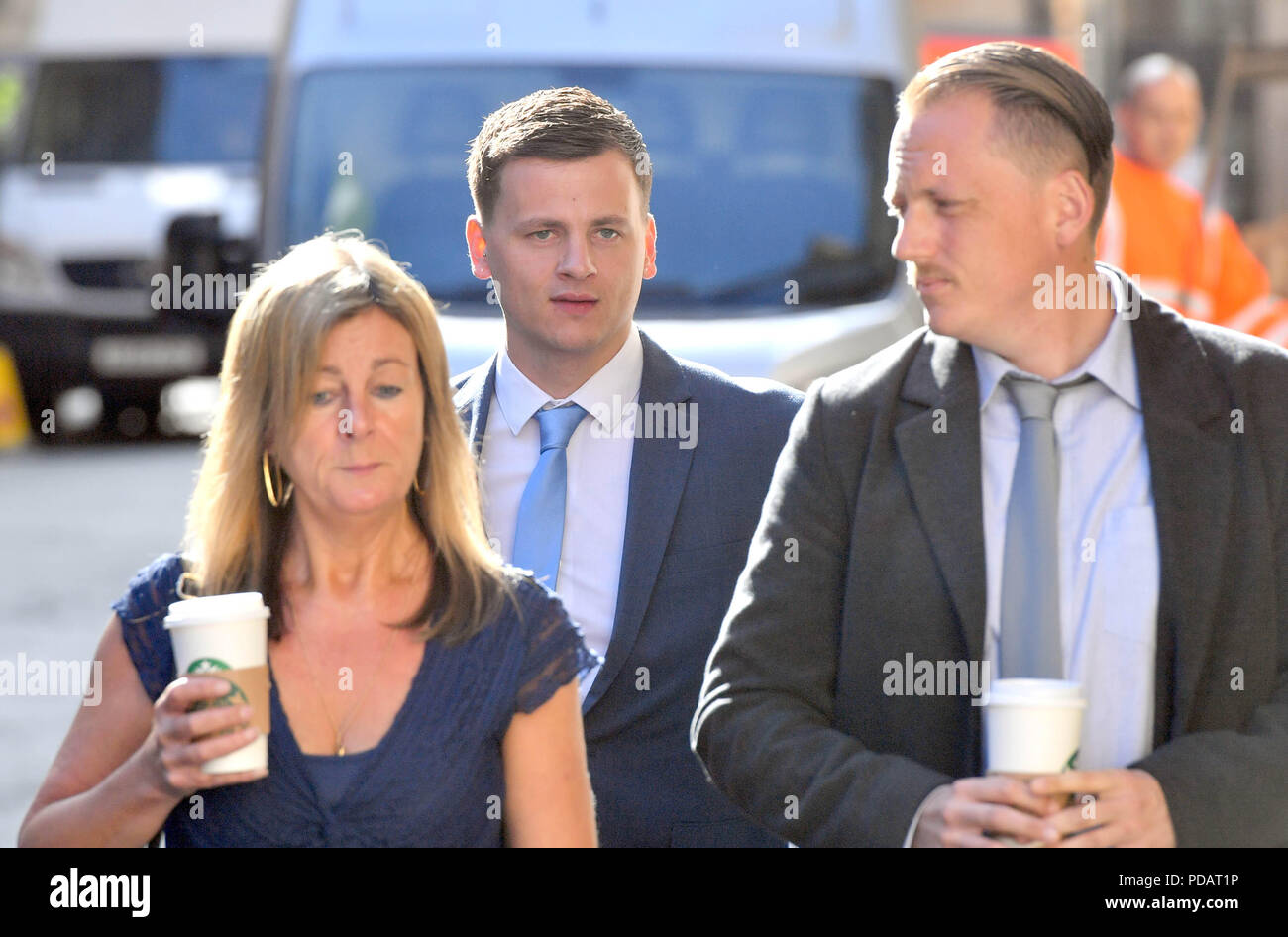 Ryan Hale (centre) arrives at Bristol Crown Court accused of affray ...