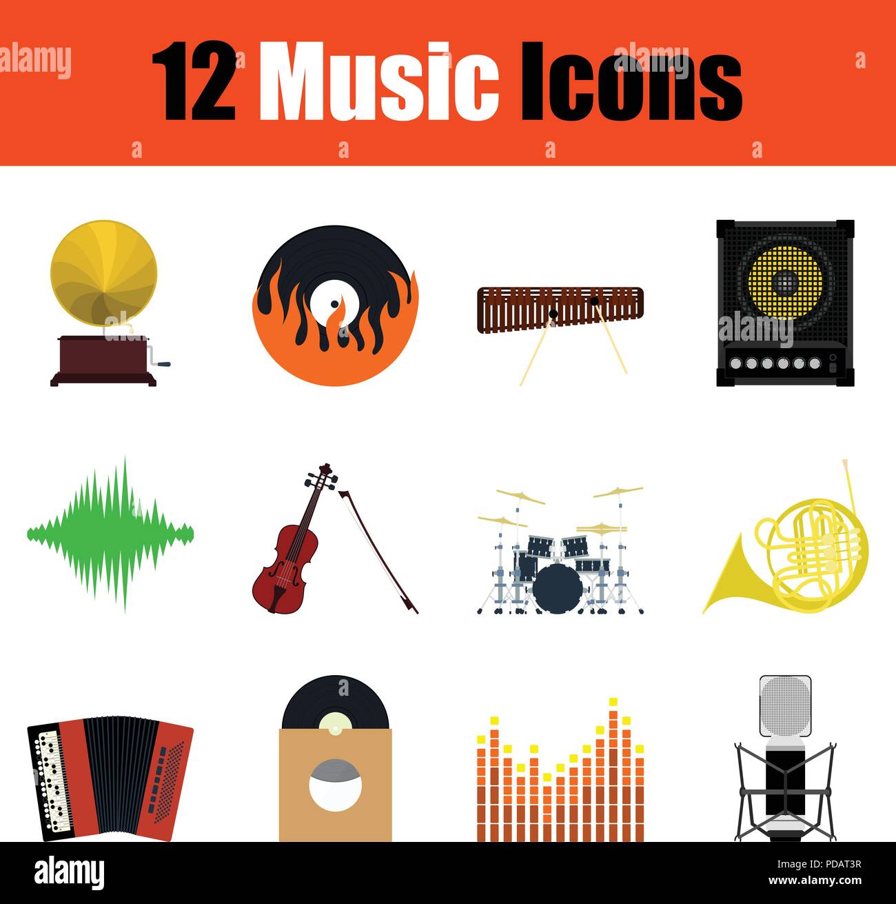 Music icon set. Color design. Vector illustration Stock Vector Image ...