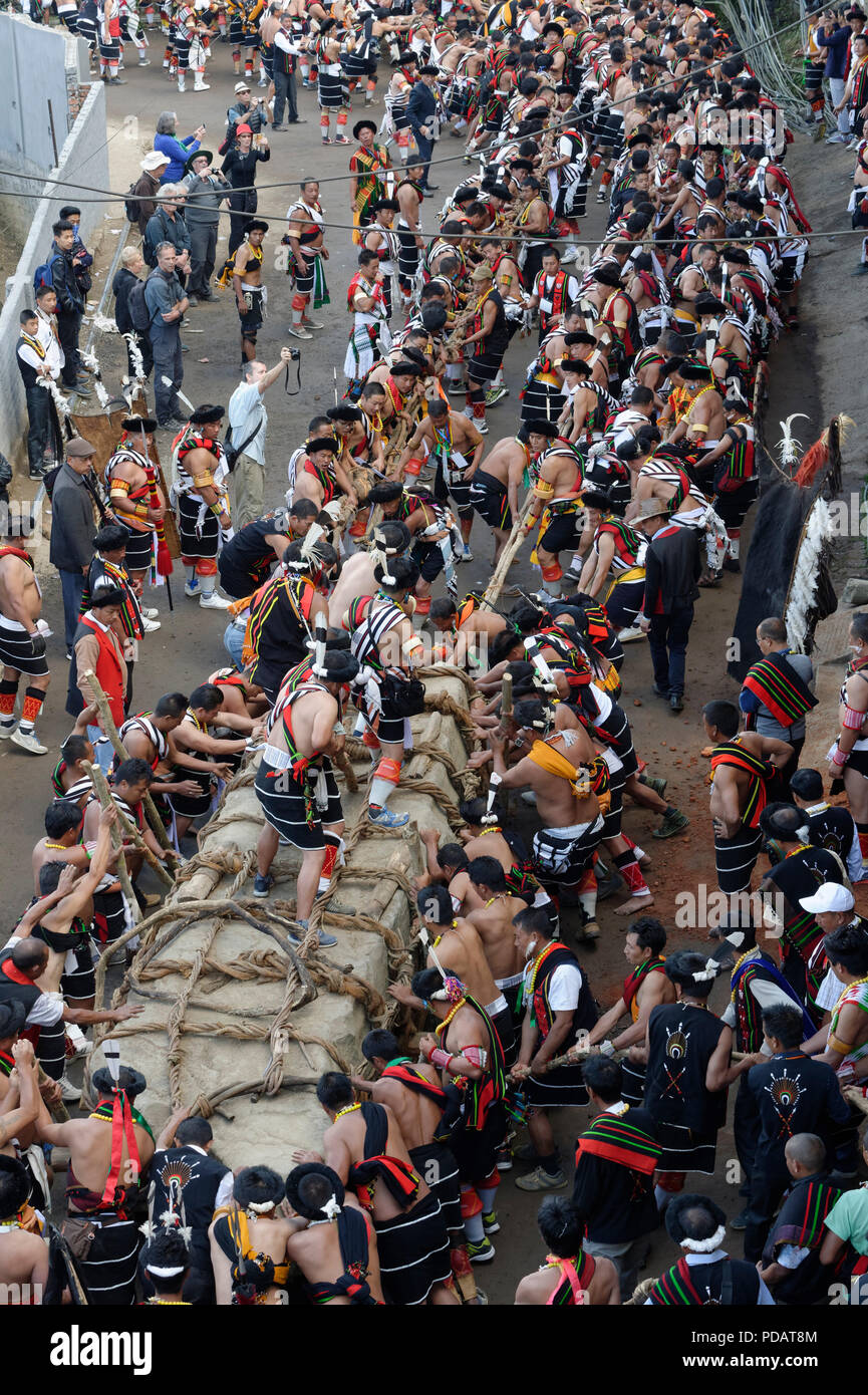 Stone pulling ceremony during Kisima Nagaland Hornbill festival, Kohima ...