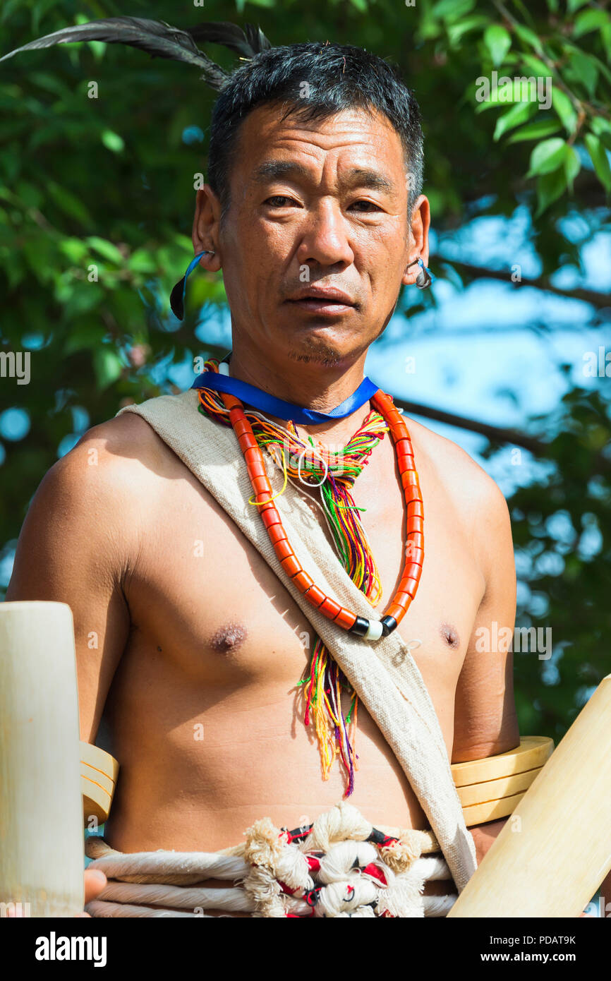 Naga tribal man in traditional outfit, Kisima Nagaland Hornbill ...