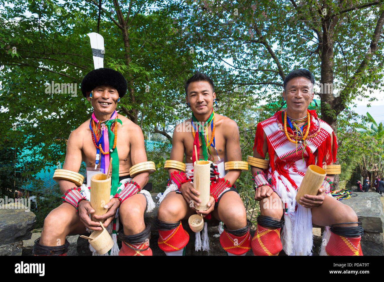 Naga tribal men in traditional clothing, Kisima Nagaland Hornbill ...