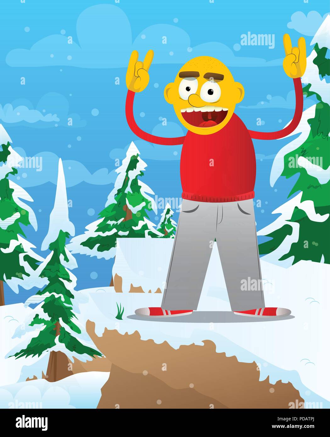 Yellow man with hands in rocker pose. Vector cartoon illustration Stock ...