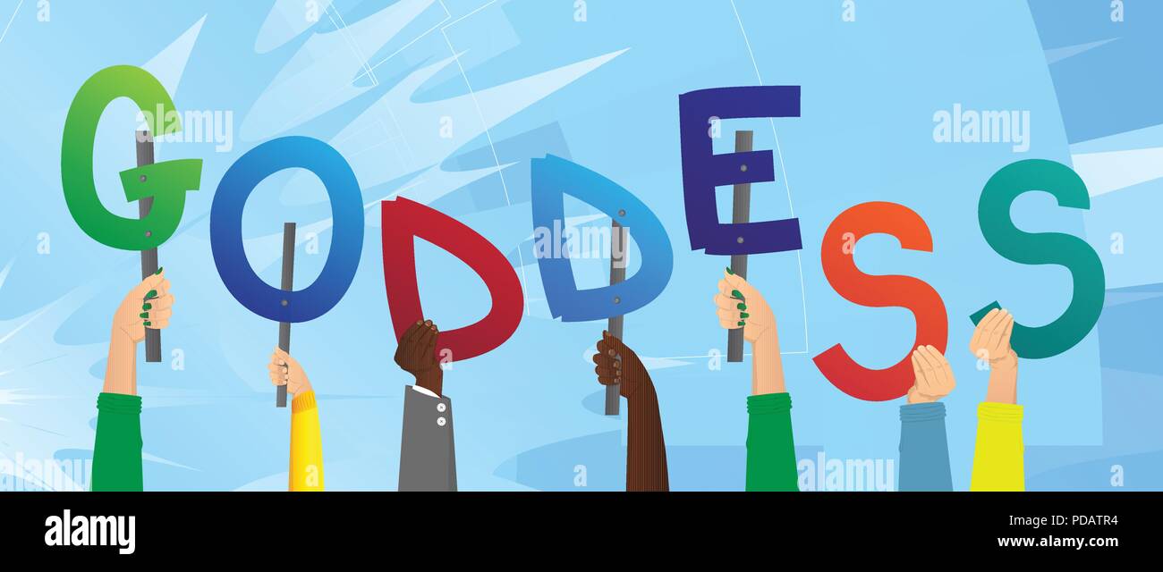 Diverse hands holding letters of the alphabet created the word Goddess ...