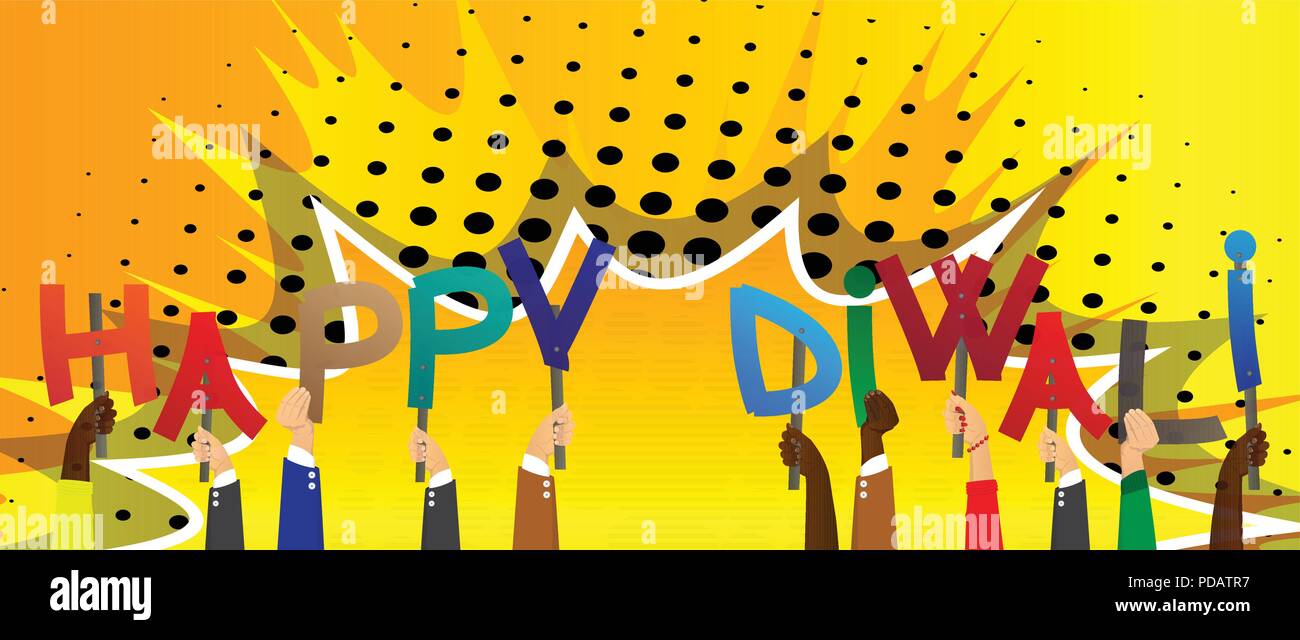 Diverse hands holding letters of the alphabet created the word Diwali ...