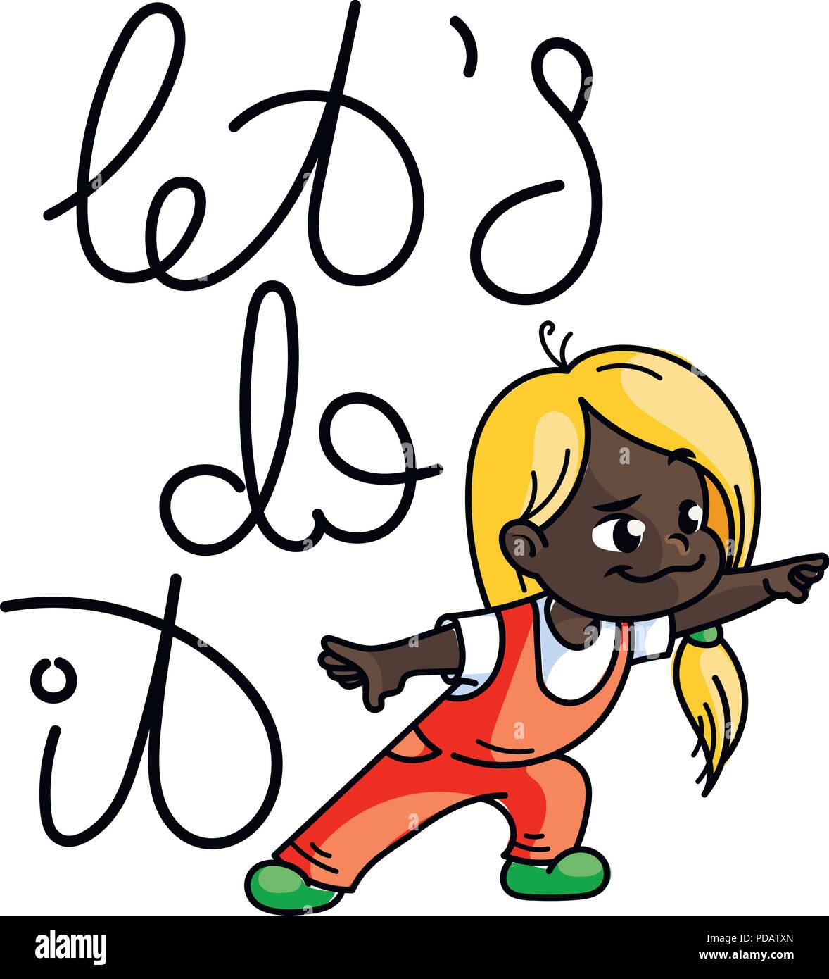 Lets do it. Cartoon character. African kid isolated on white background ...