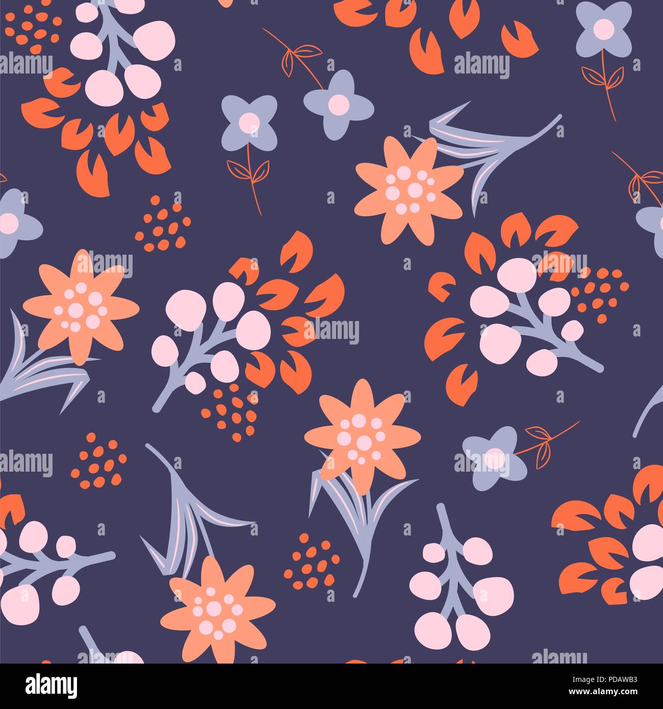 Floral violet red seamless vector pattern. Flower bouquet repeat print ...