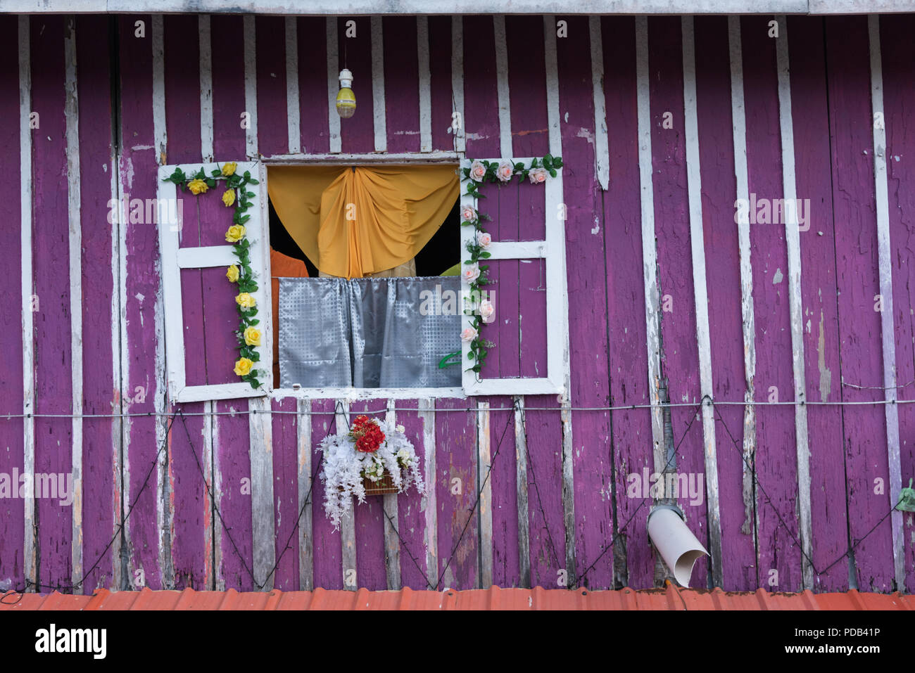 Nicely decorated window of a local kampong style house in Kuching Stock ...