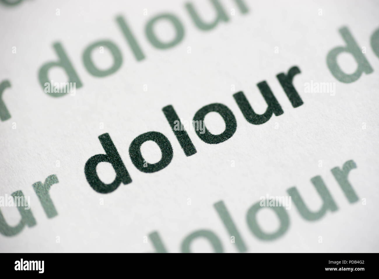 word dolour printed on white paper macro Stock Photo - Alamy