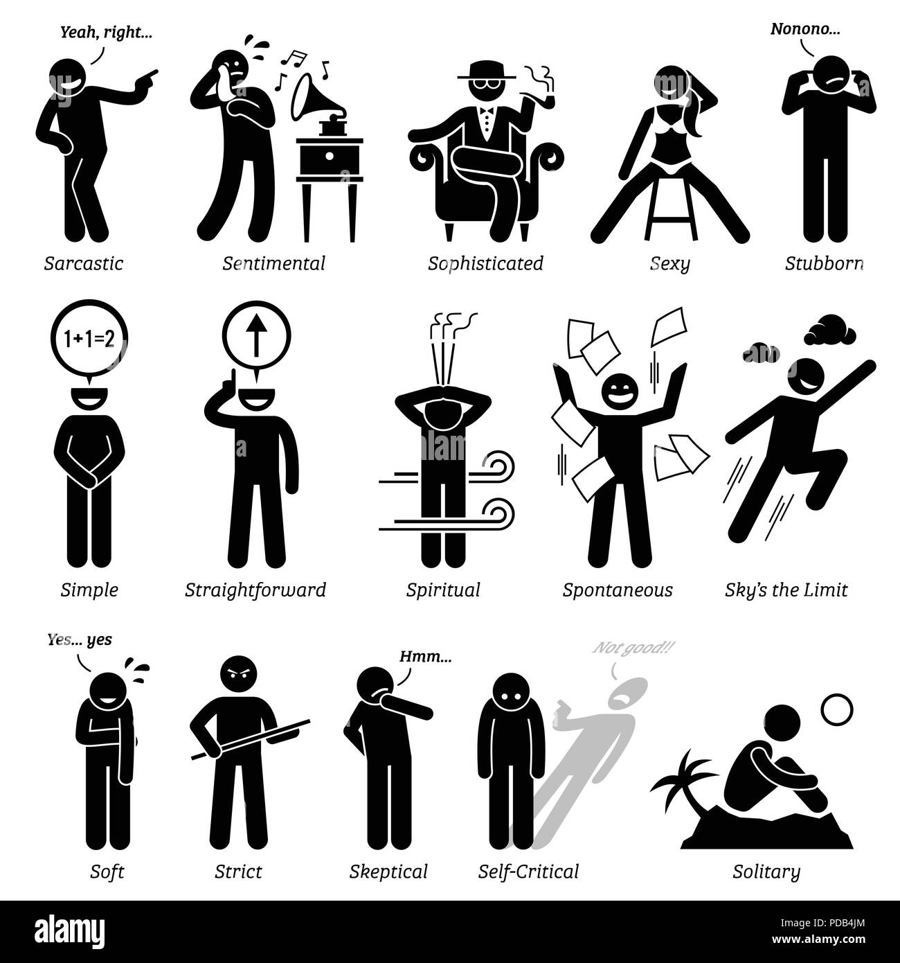 Neutral Personalities Character Traits. Stick Figures Man Icons ...