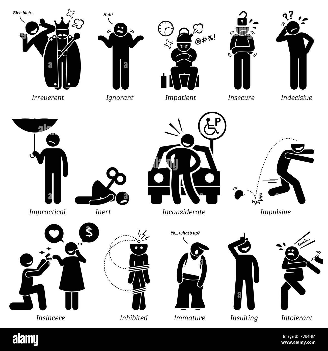 Negative Personalities Character Traits. Stick Figures Man Icons ...