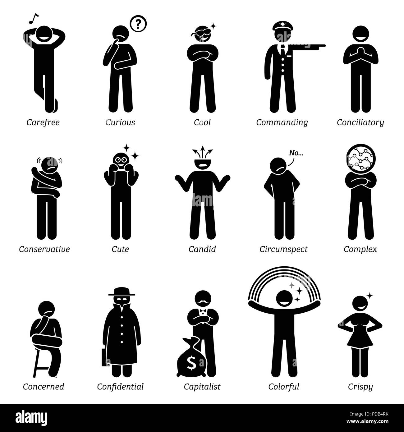 Neutral Personalities Character Traits. Stick Figures Man Icons ...