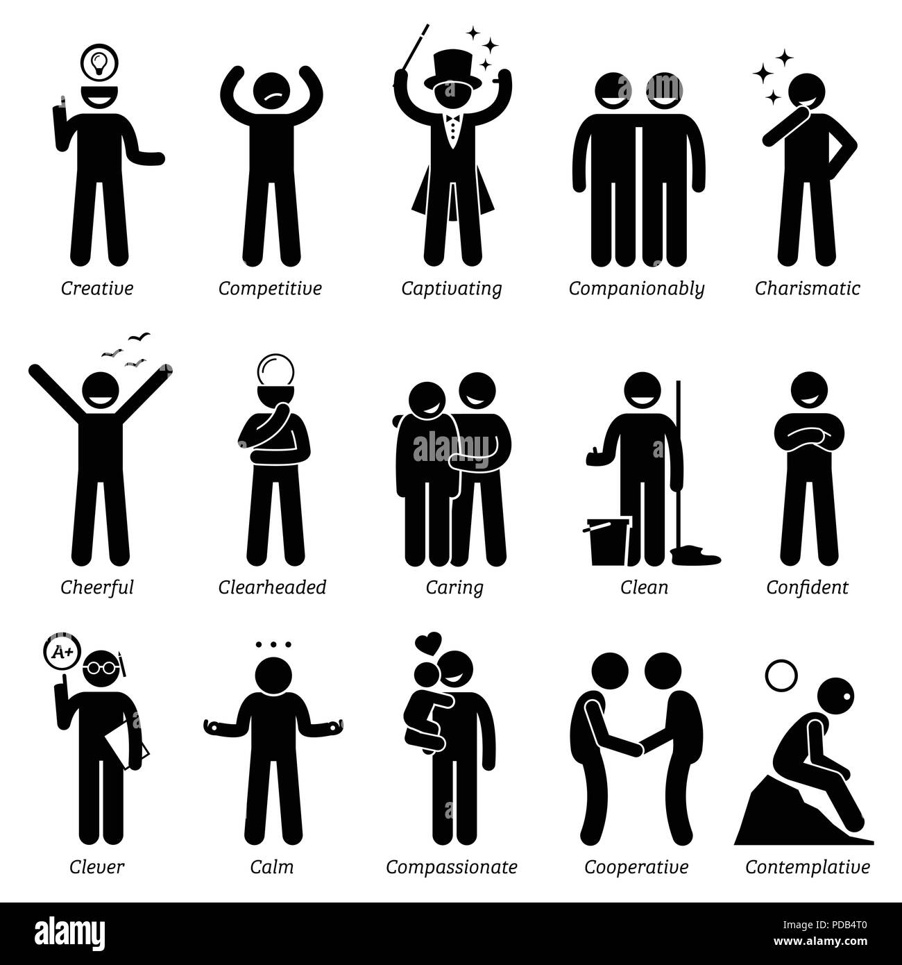 Positive Personalities Character Traits. Stick Figures Man Icons ...