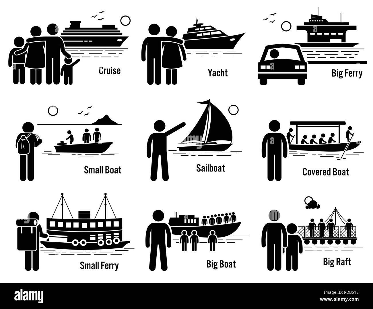 Water Sea Transportation Vehicles and People Set Stock Vector Image ...