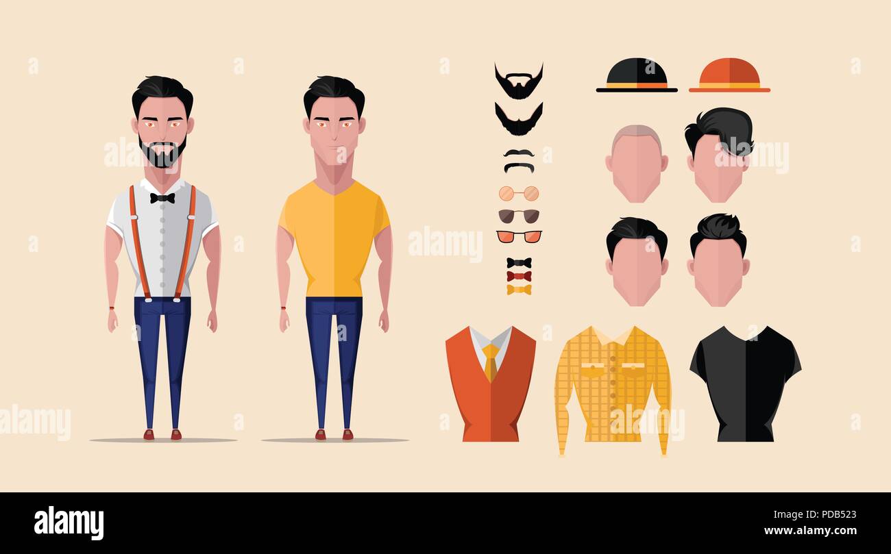 Hipster character design with hipster elements and icons.Vector ...