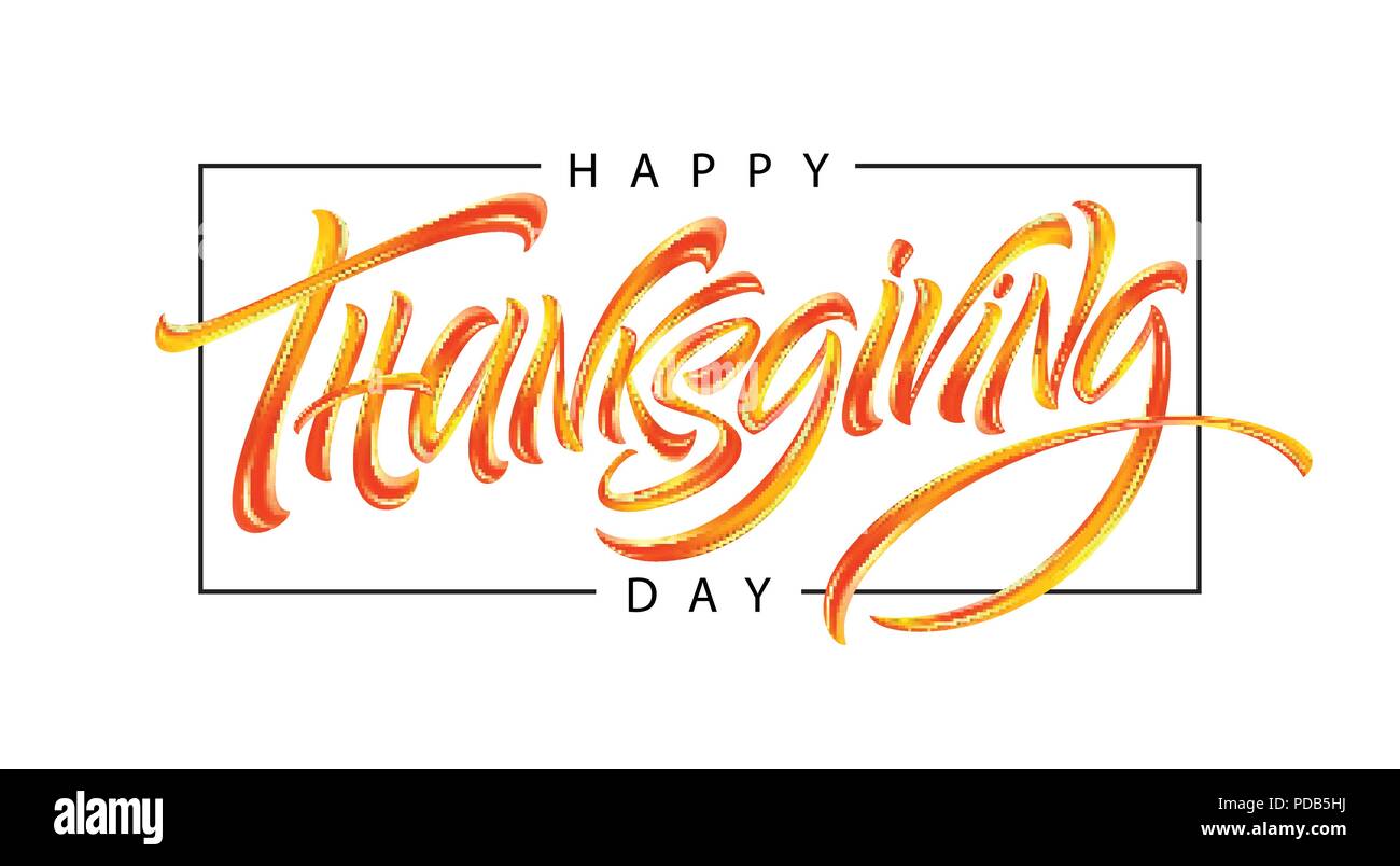 Happy Thanksgiving hand drawn typography poster. Greeting card for Thanksgiving. Calligraphy ...