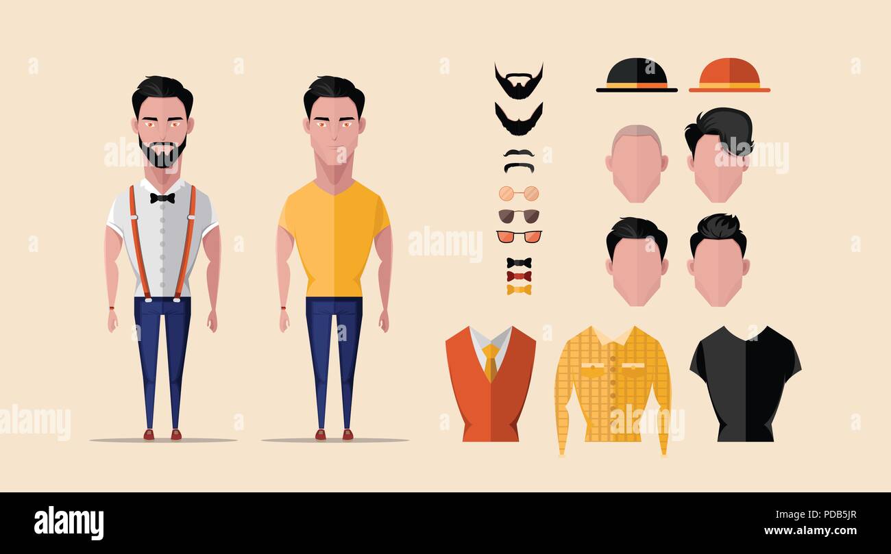 Hipster character design with hipster elements and icons. Vector ...
