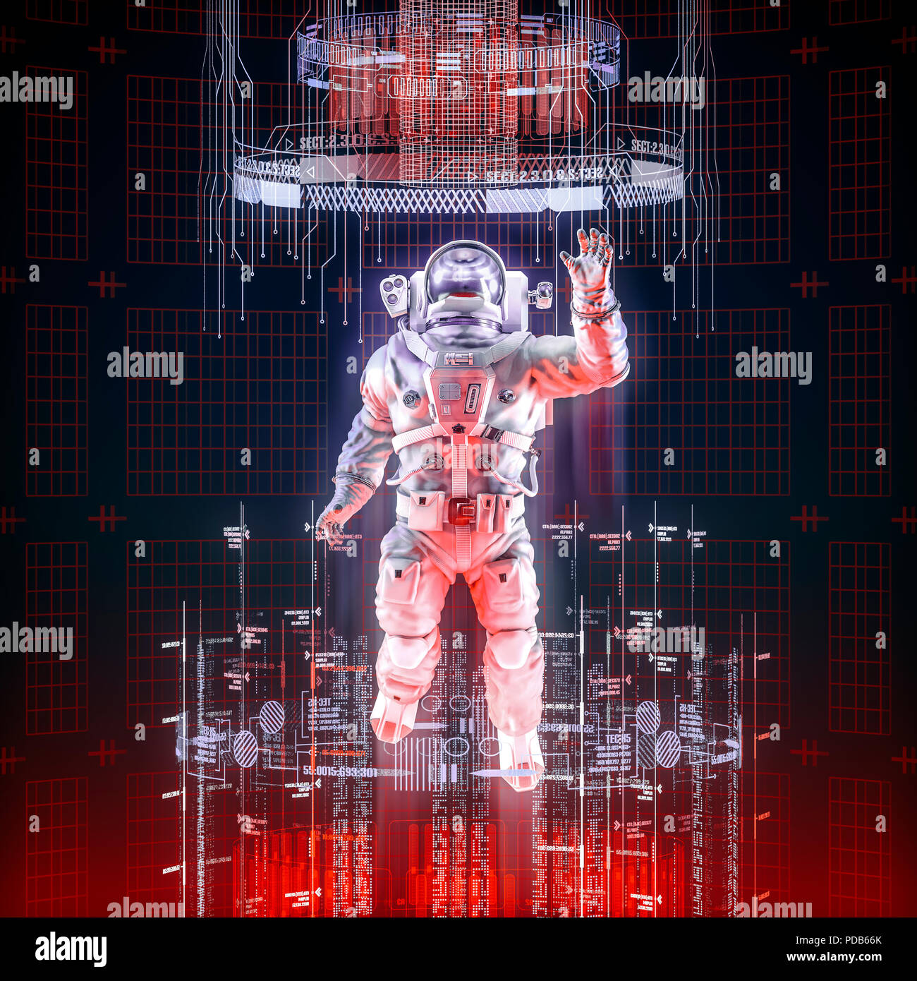 Virtual data explorer astronaut / 3D illustration of astronaut in space ...