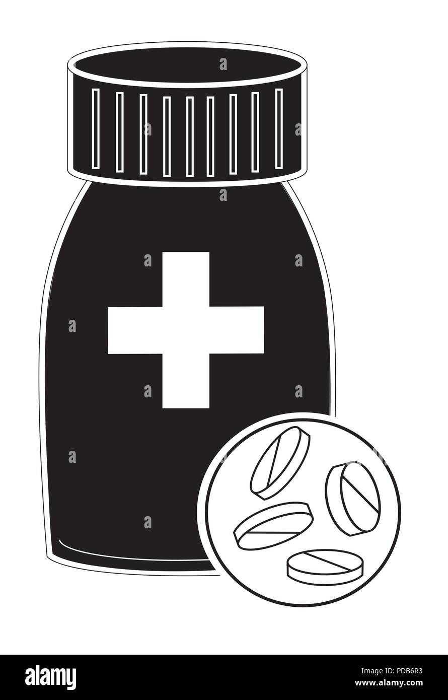 Black silhouette of a medical bottle. Medications and pills. Isolated ...