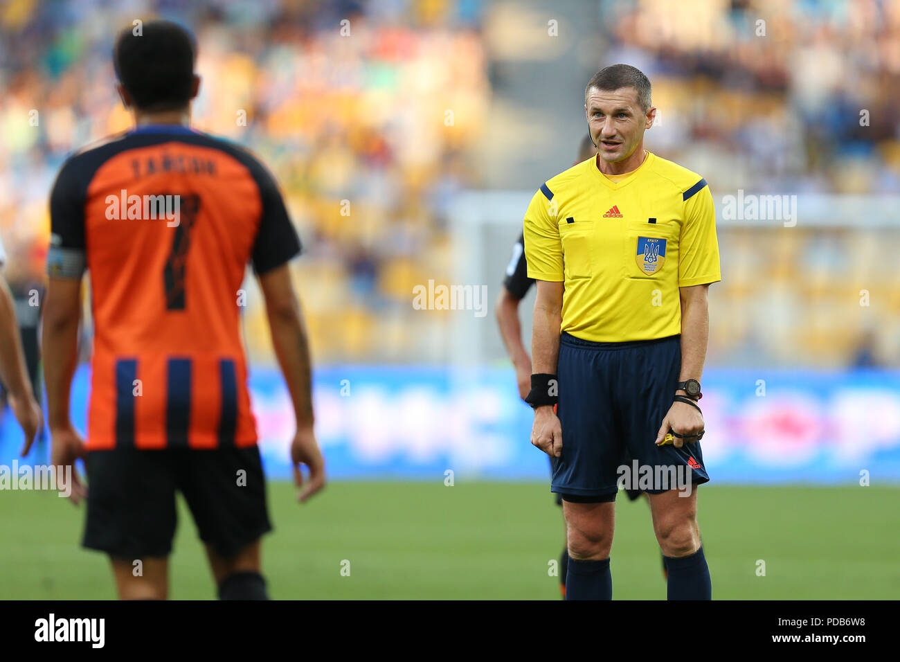 3 AUGUST, 2018 - KIEV, UKRAINE: Main referee of the game Mozharovskyi ...