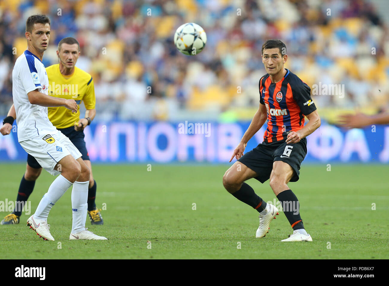 3 AUGUST, 2018 - KIEV, UKRAINE: Taras Stepanenko performs a long lifted ...