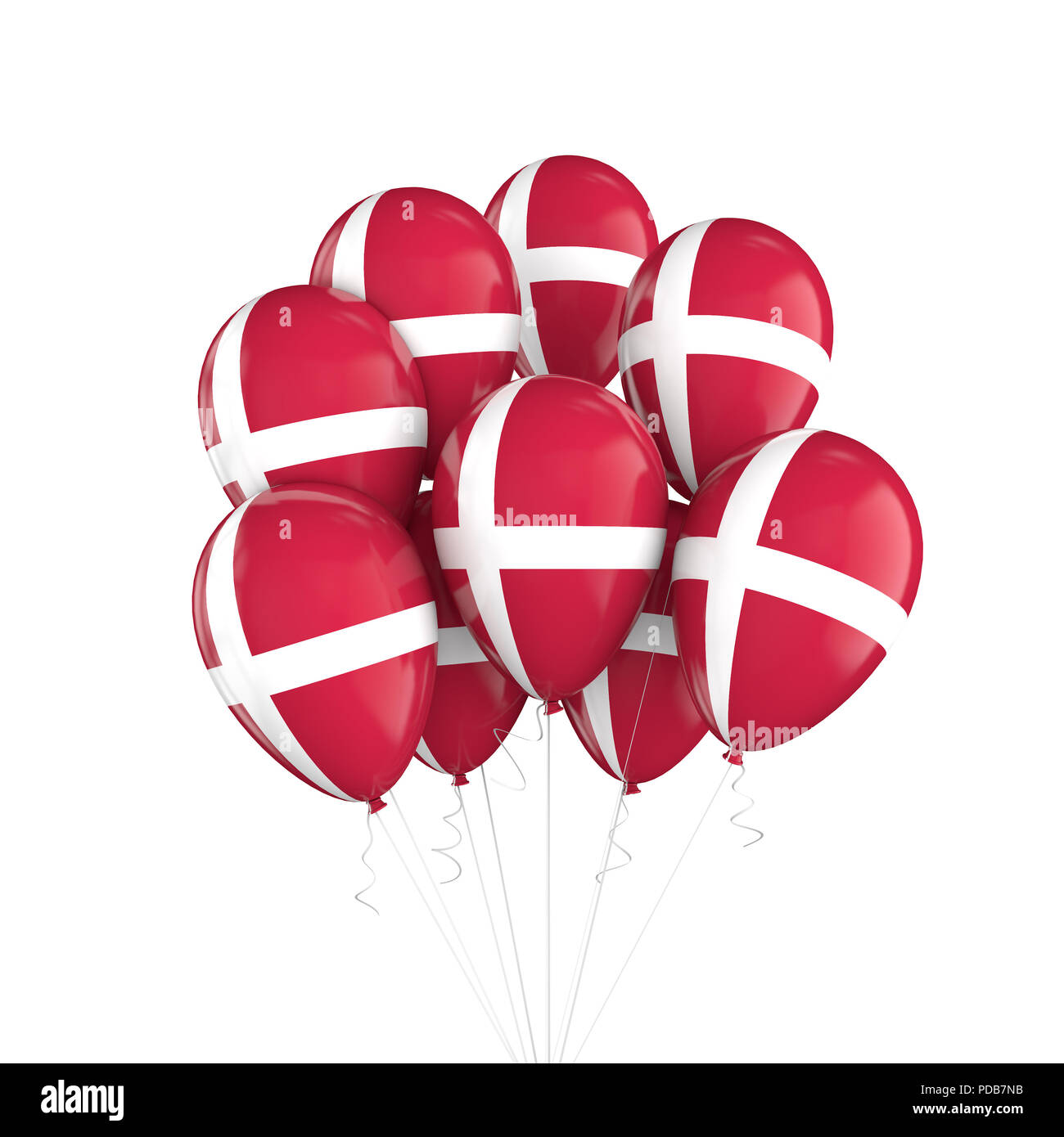 Denmark flag bunch of balloons on string. 3D Rendering Stock Photo - Alamy