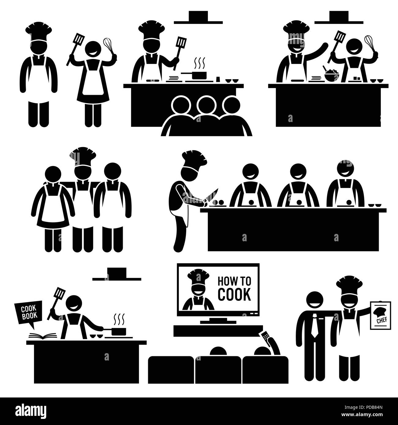 Cooking Class Chef Cook Stick Figure Pictogram Icons Stock Vector Image ...