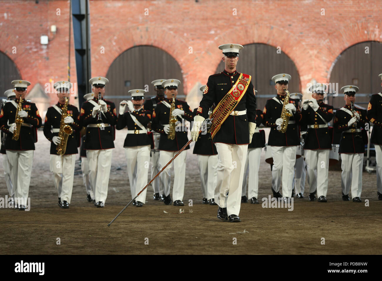 U.S. Marines with the Marine Corps Base Quantico Band perform during ...