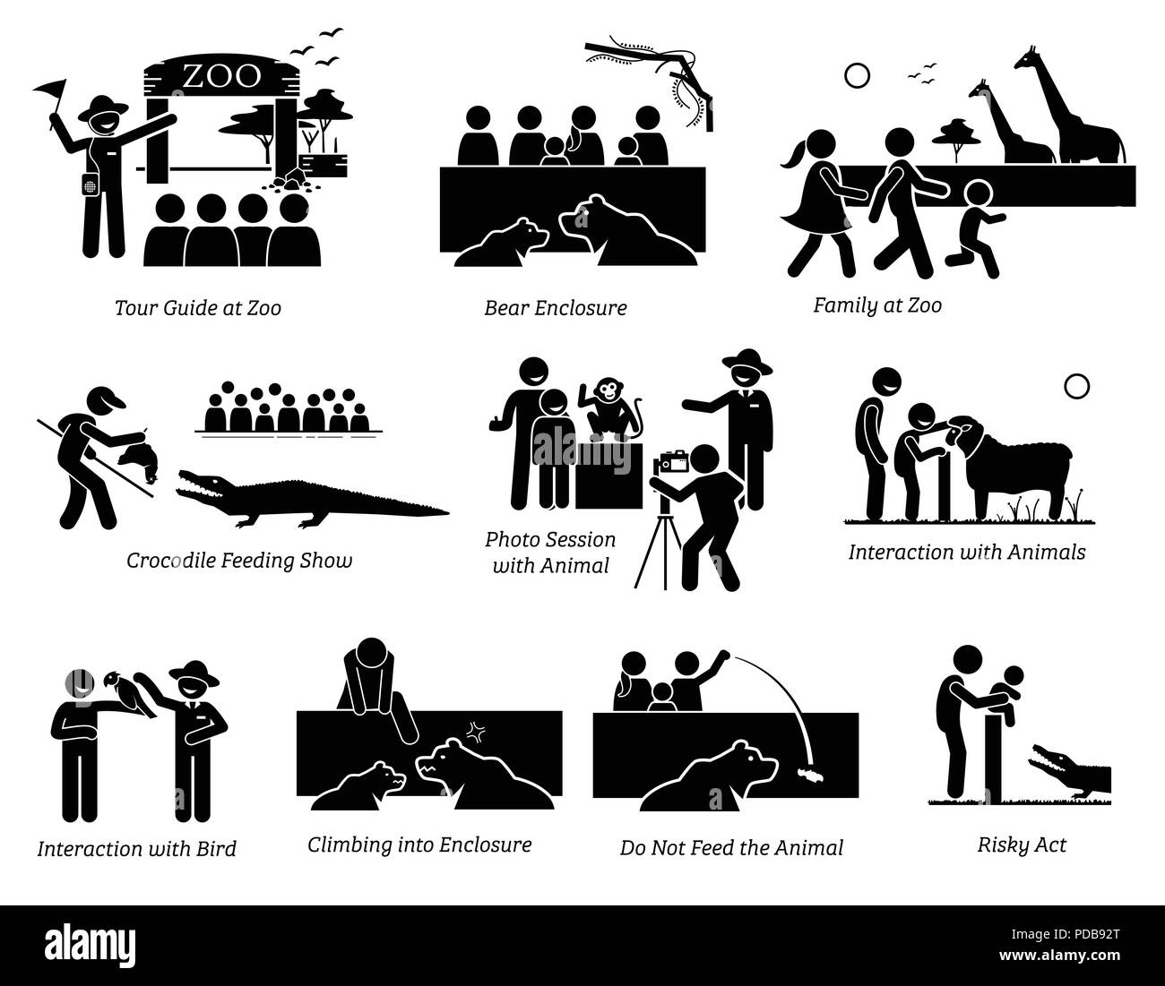 People, Tourist, and Family at Zoo Stick Figure Pictogram Icons Stock ...